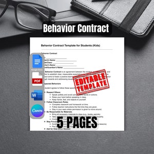 Behavior Contract Template for Students and Kids | Editable Student ...
