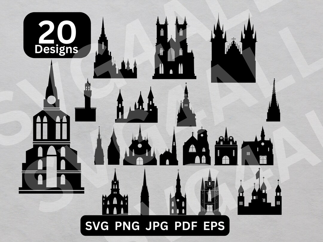 Gothic Castle Silhouette SVG Bundle, 20 Digital Cut Files, Medieval ...