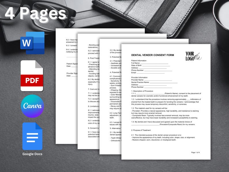 Dental Veneer Consent Form Template | Veneer Procedure Agreement ...
