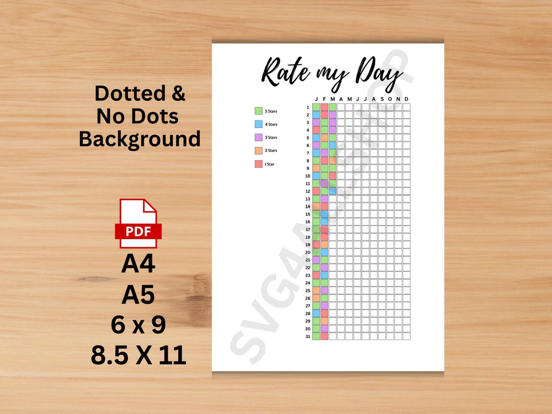 Rate My Day Printable PDF - Monthly Mood Tracker Template - Daily Mood ...