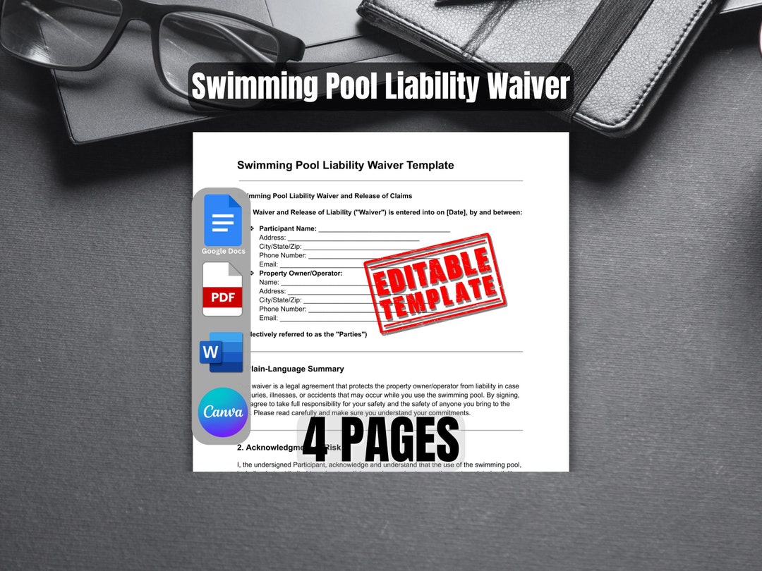 Swimming Pool Liability Waiver Template Editable Pool Use Agreement ...