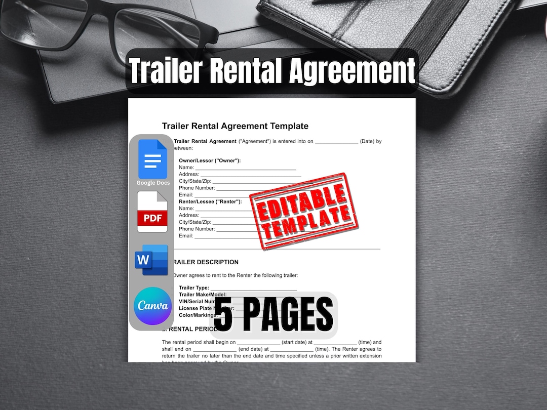 Trailer Rental Contract Template Word Doc PDF CANVA | Printable ...