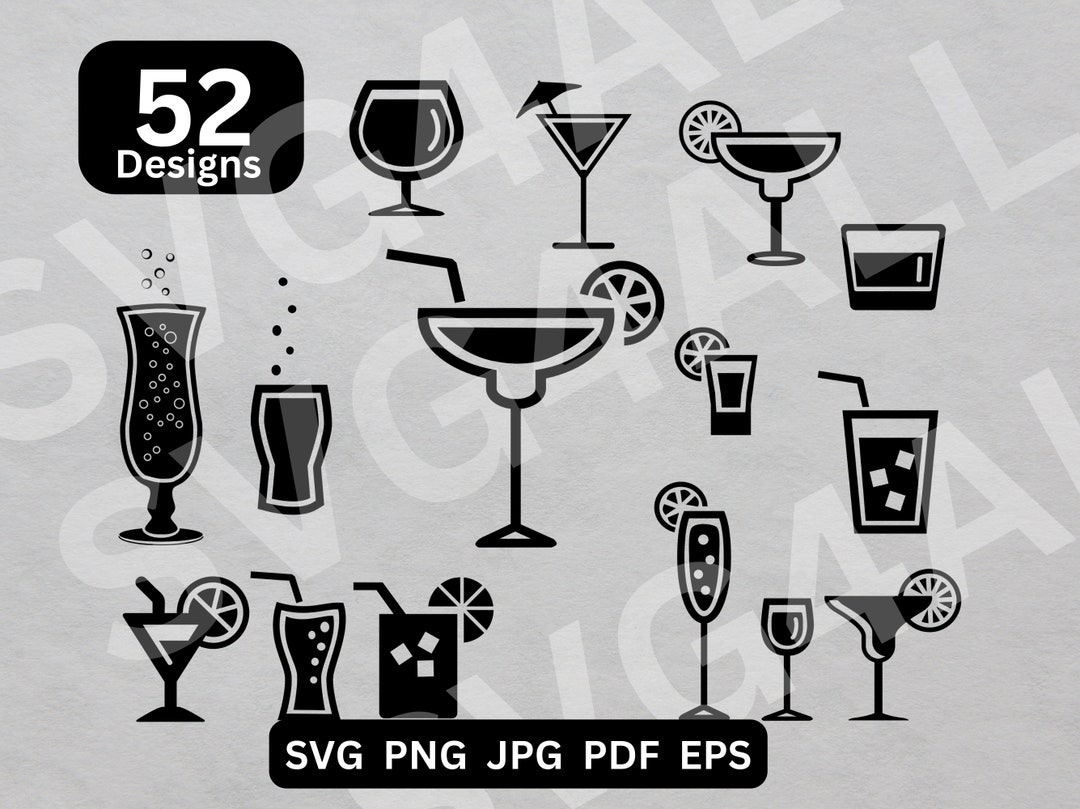 Cocktail Glass SVG Bundle, Digital Download, Home Bar Decor, Clipart ...