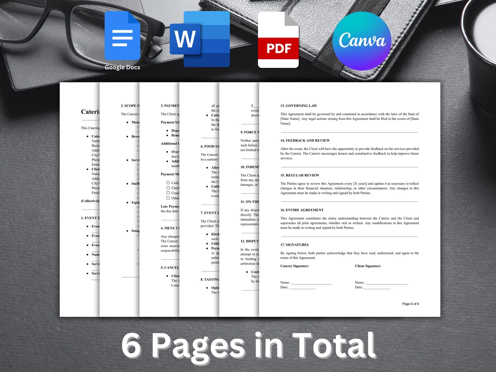 Catering Contract Template Word Doc PDF CANVA | Printable Event ...