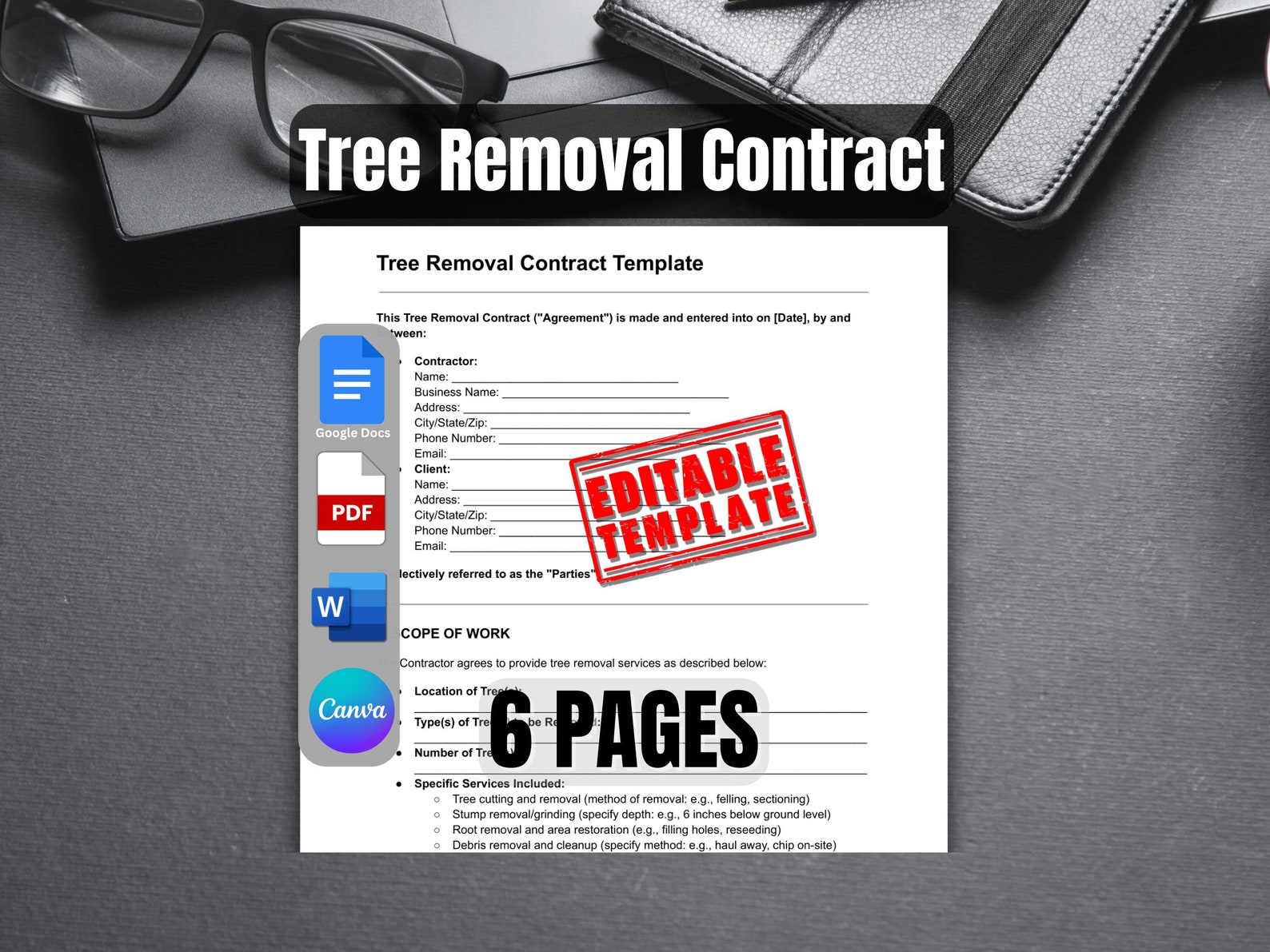 Tree Removal Contract Template Word Doc PDF CANVA | Printable Arborist ...