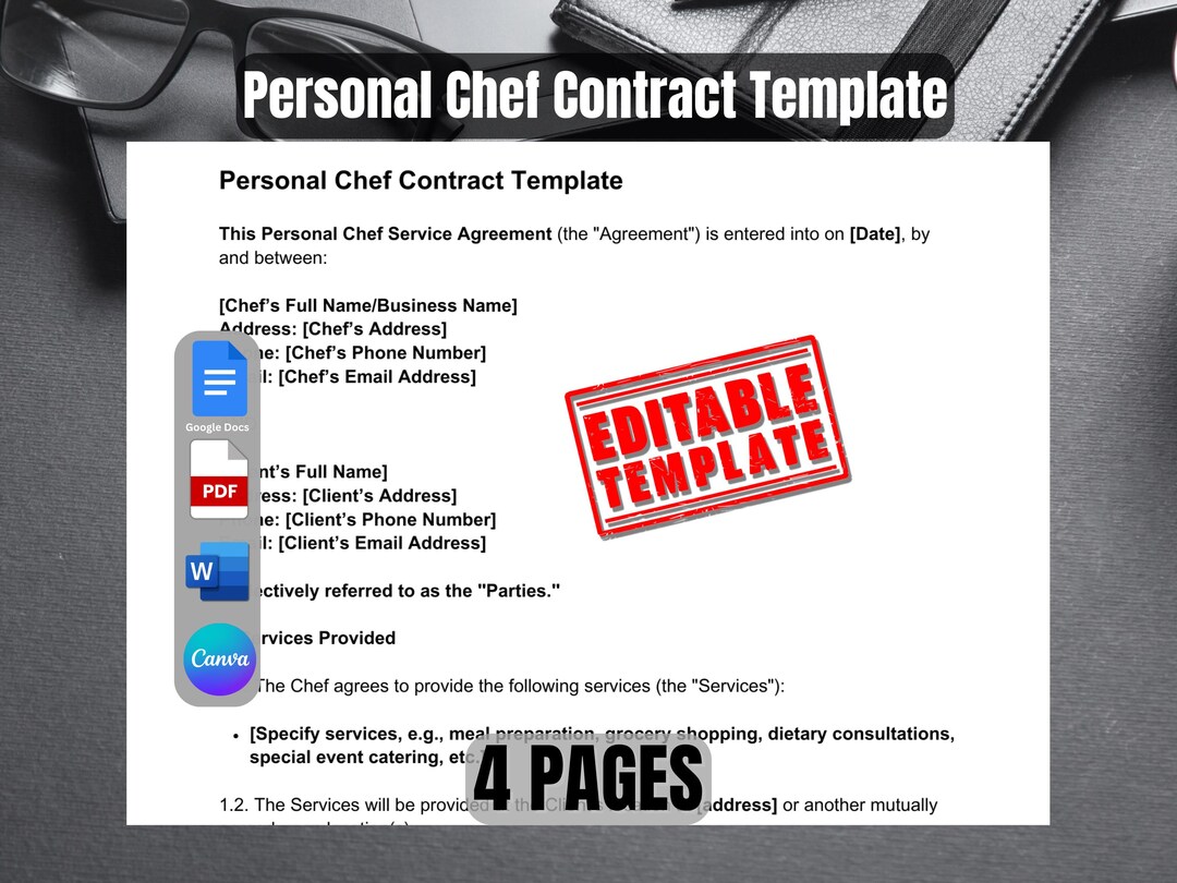 Plantilla de contrato de chef personal / Acuerdo de servicio de ...