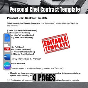 Personal Chef Contract Template | Editable Chef-client Catering Service ...