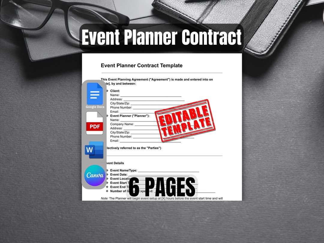 Event Planner Contract Template Word PDF CANVA Google Docs | Editable ...