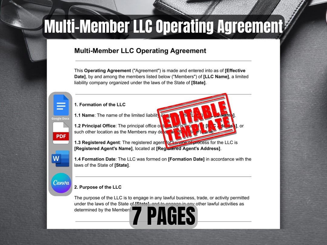 Multi-member LLC Operating Agreement Template | Editable LLC Operating ...