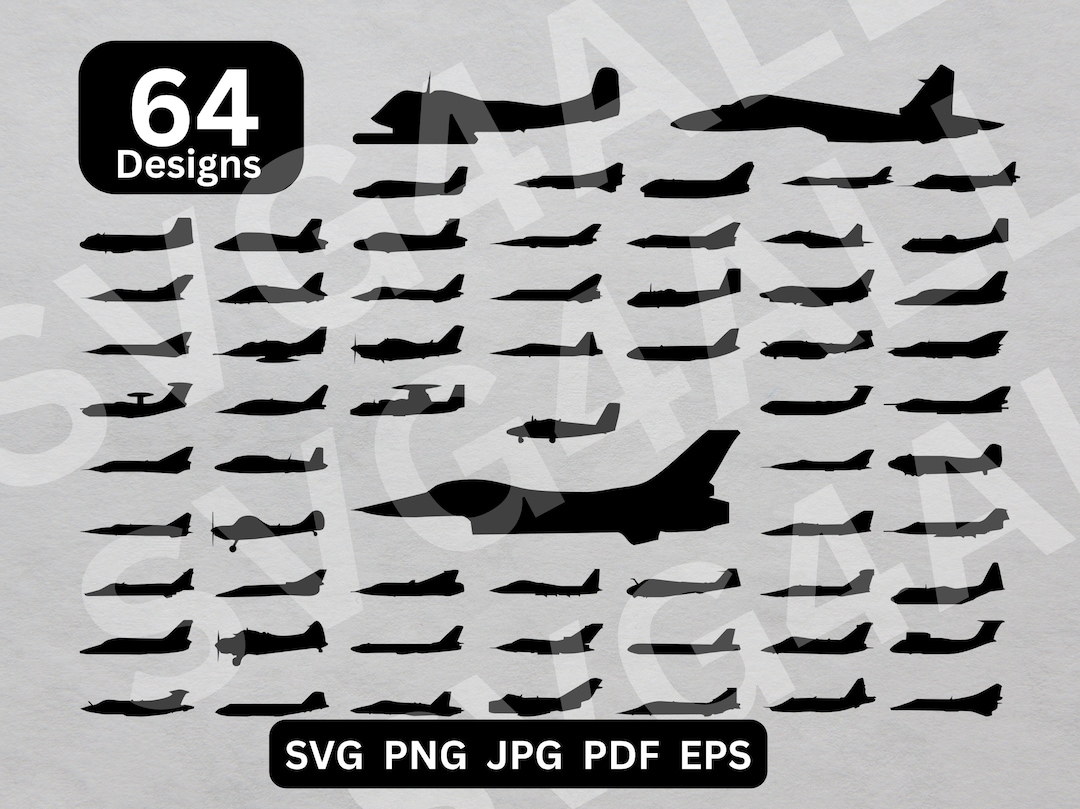 Military Aircraft Silhouette SVG Bundle, Side View Fighter Jets ...