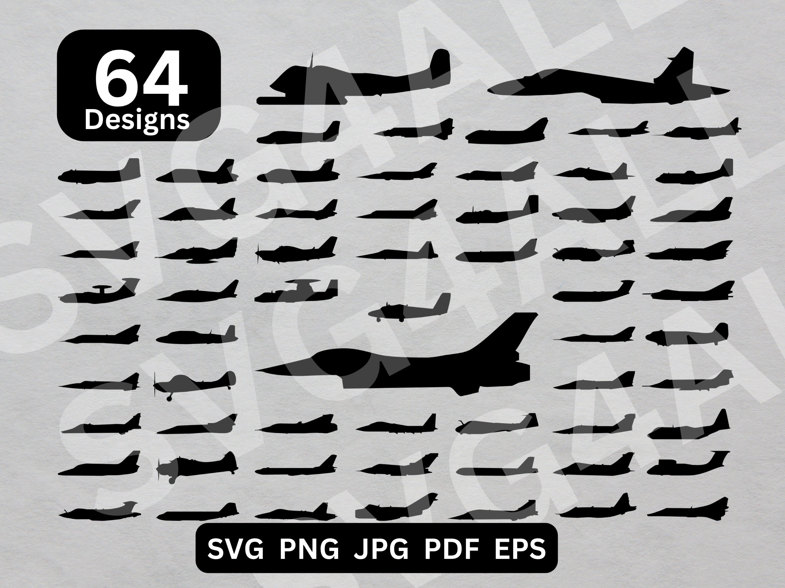 Military Aircraft Silhouette SVG Bundle, Side View Fighter Jets ...