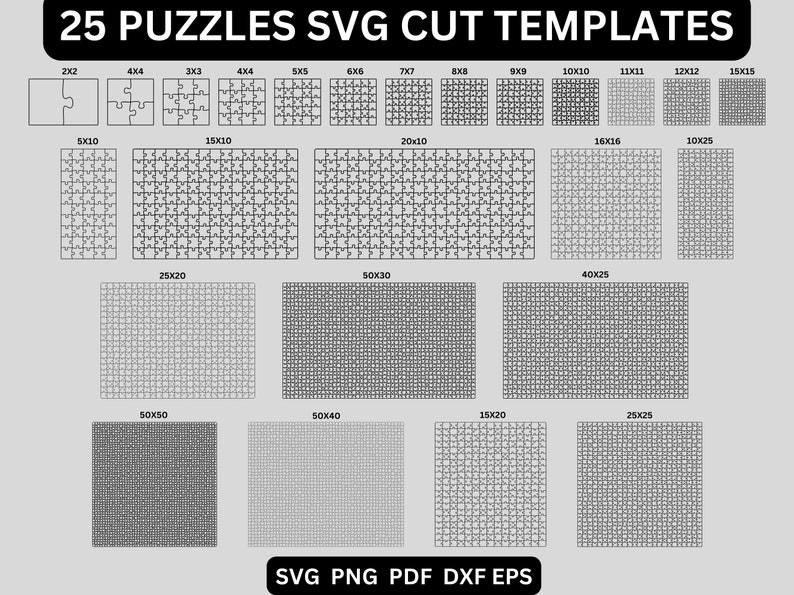 Jigsaw Puzzle SVG Template for Laser, Cut Laser File Bundle Cut Puzzle ...