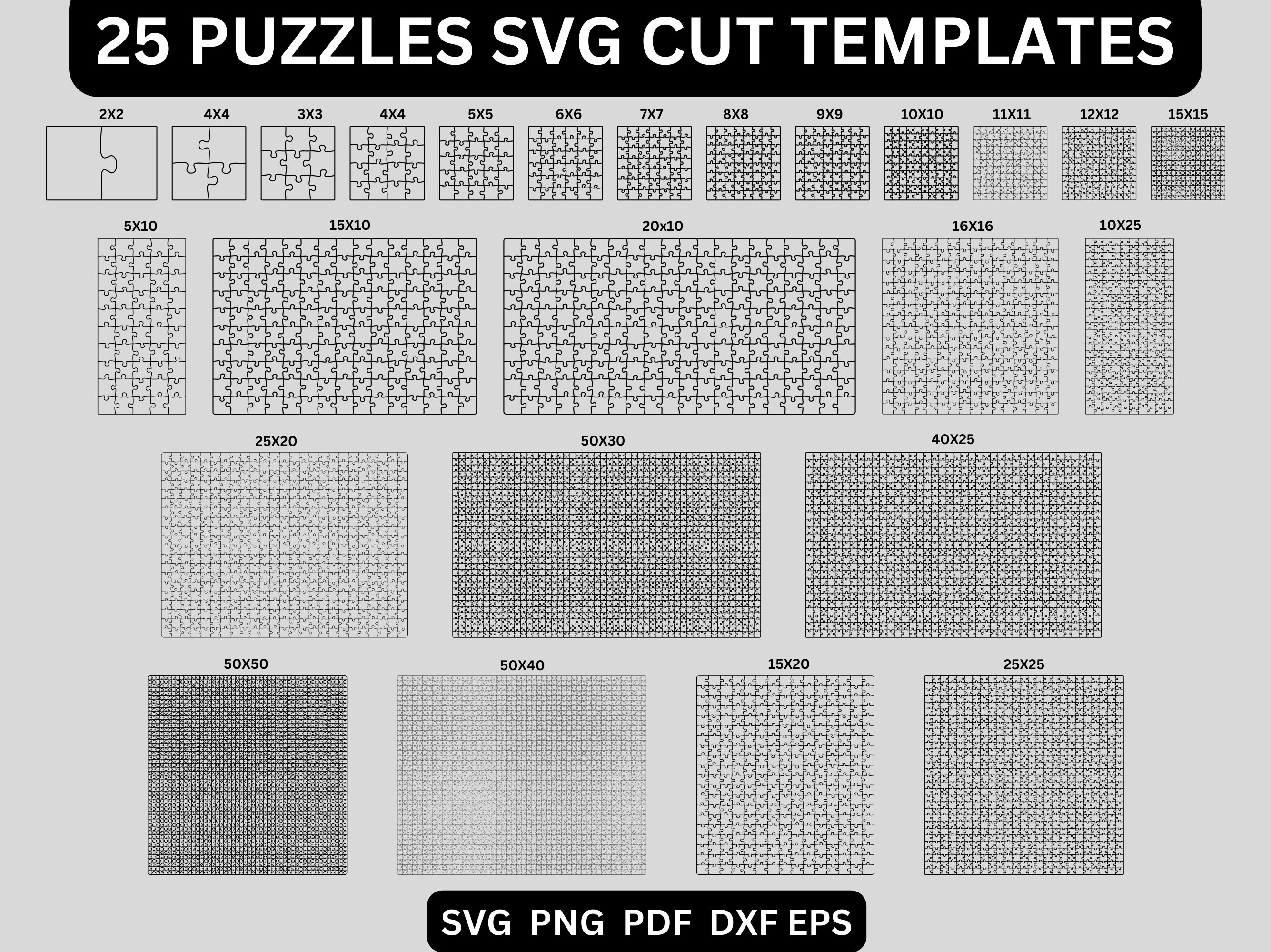 Jigsaw Puzzle SVG Template for Laser, Cut Laser File Bundle Cut Puzzle ...