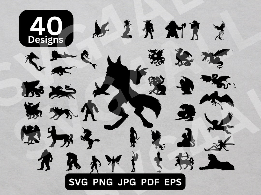 Fantasy Creatures SVG Bundle, Mythical Animals Cut Files, Dragon ...