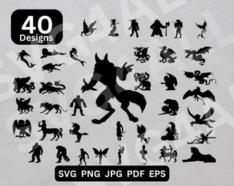 Mythical Creatures SVG Bundle: Unicorn, Chinese Dragon, Phoenix ...