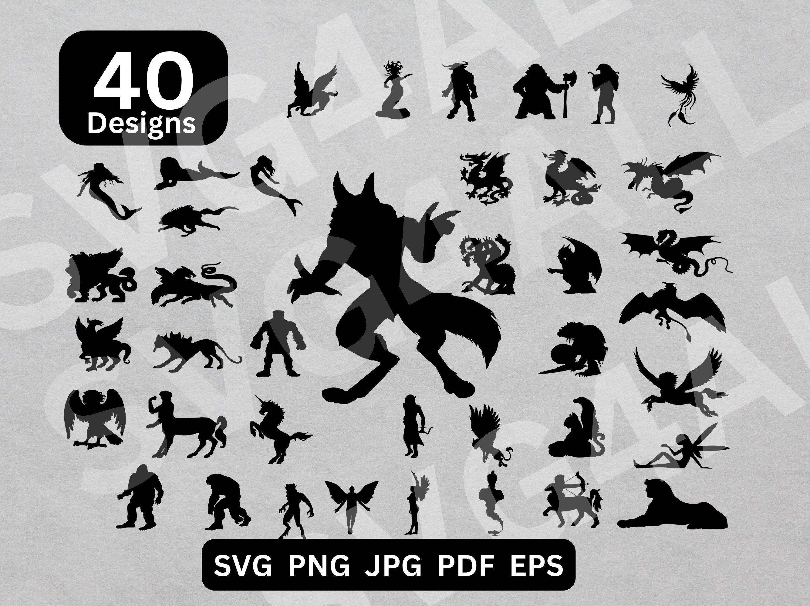 Fantasy Creatures SVG Bundle, Mythical Animals Cut Files, Dragon ...