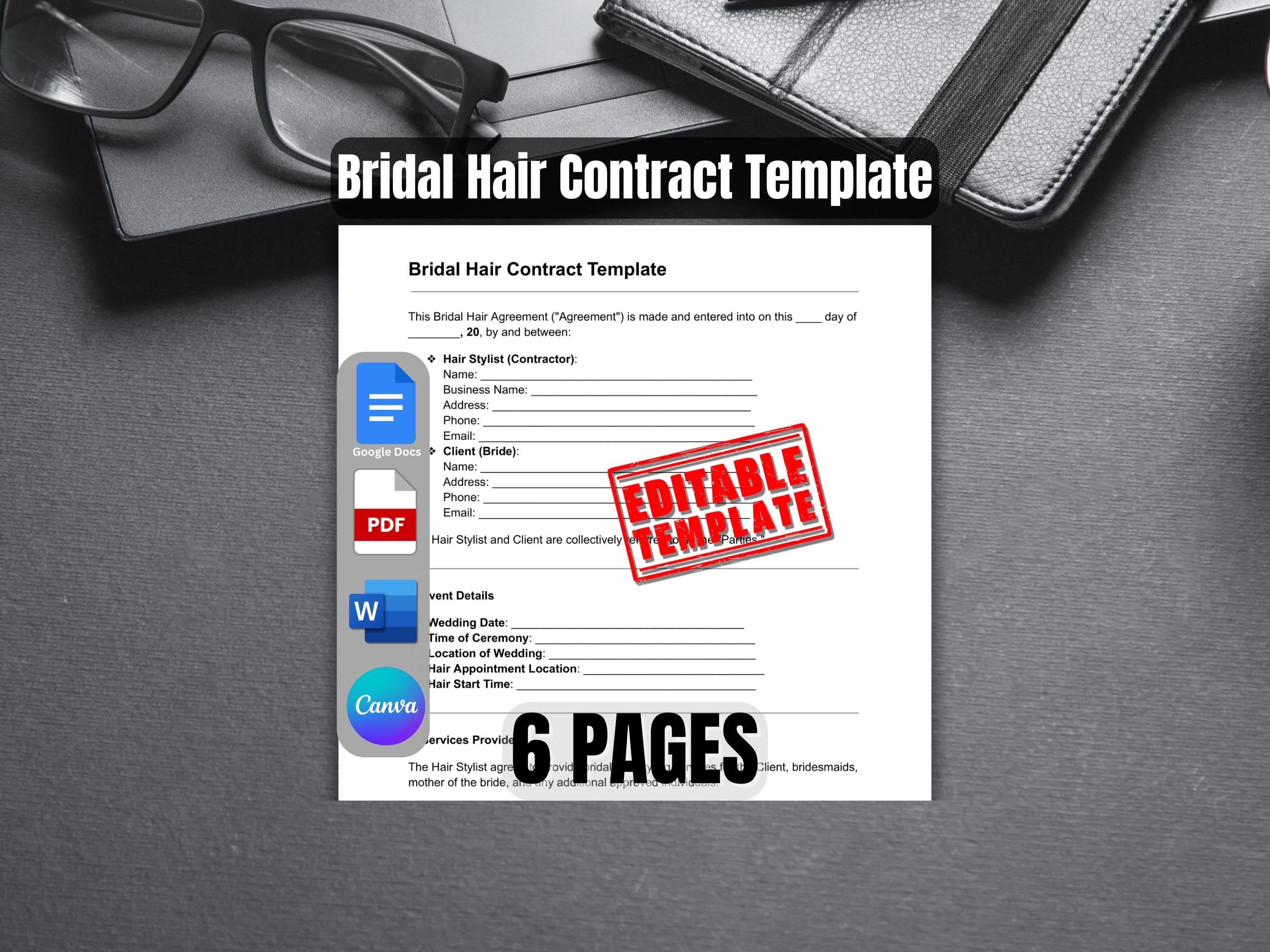 Bridal Hair Contract Template | Customizable Wedding Hair Agreement for ...