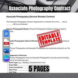 Associate Photography Contract Template Editable Second Shooter ...