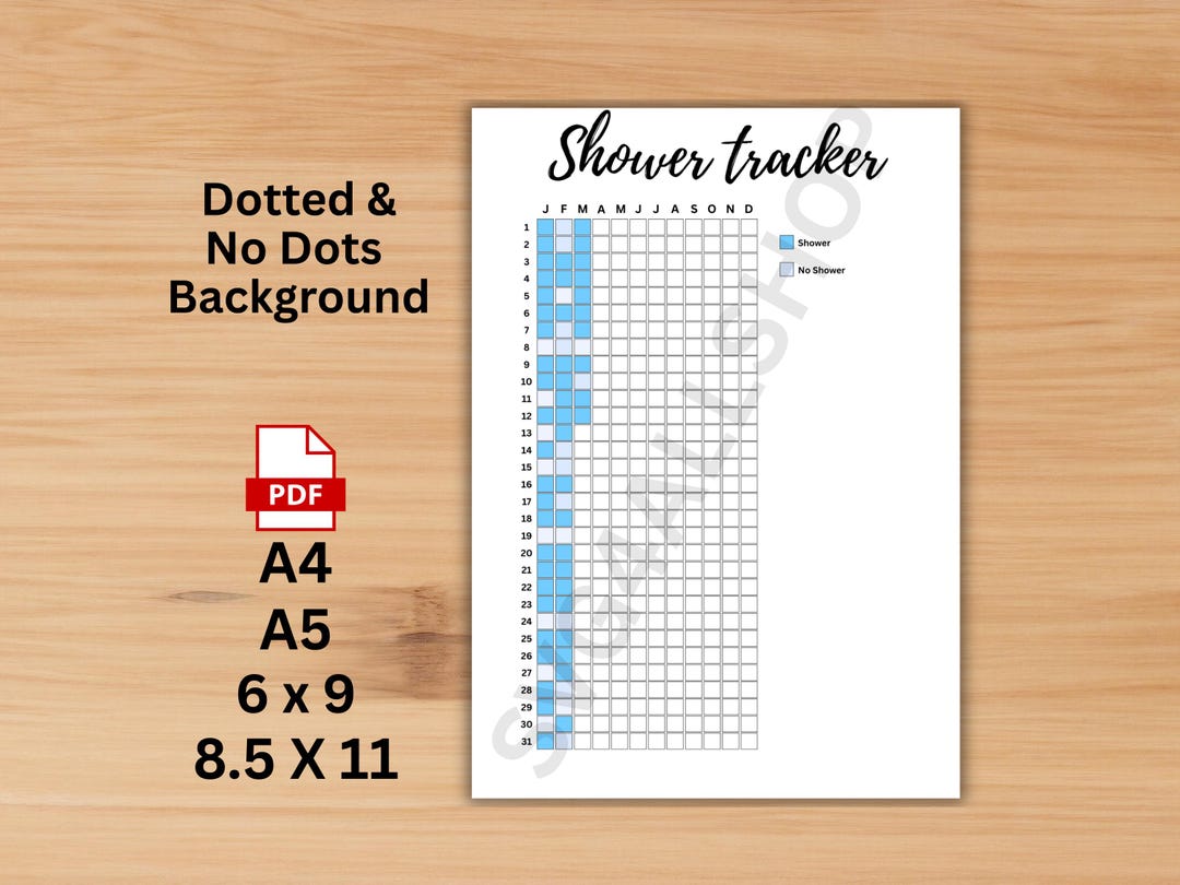 Shower Tracker Printable - Year in Pixels Tracker - Shower Tracker ...
