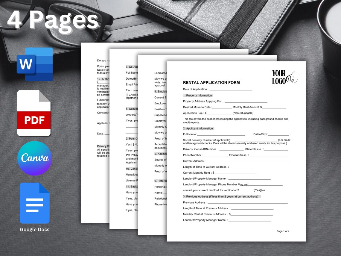 Rental Application Form Template | Tenant Screening Document | Editable ...