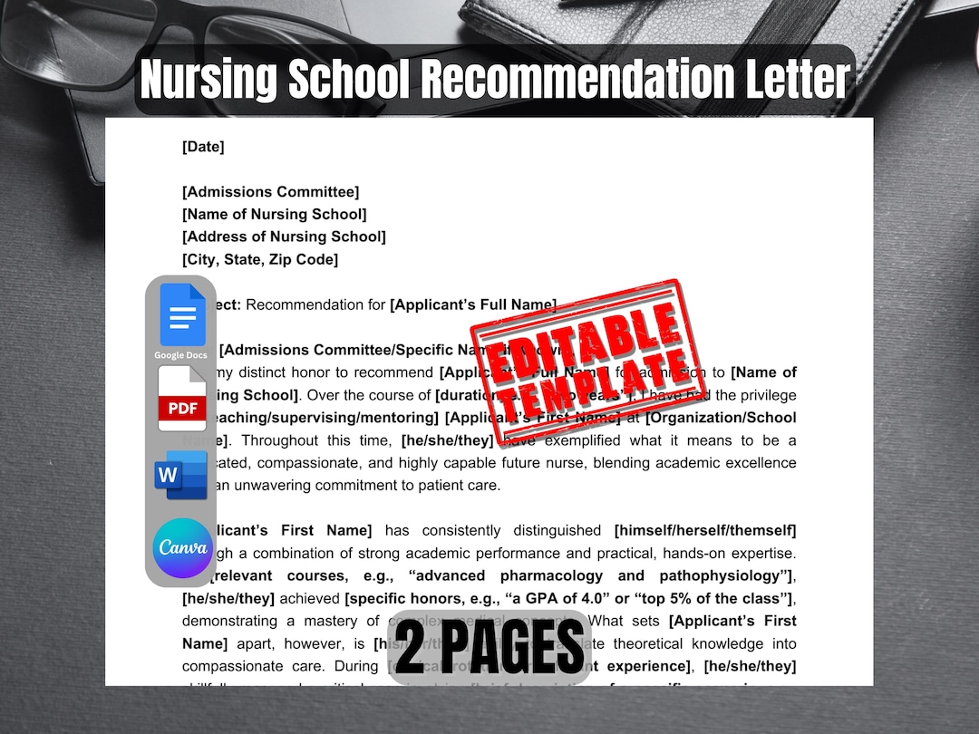 Nursing School Recommendation Letter Template | Professional ...