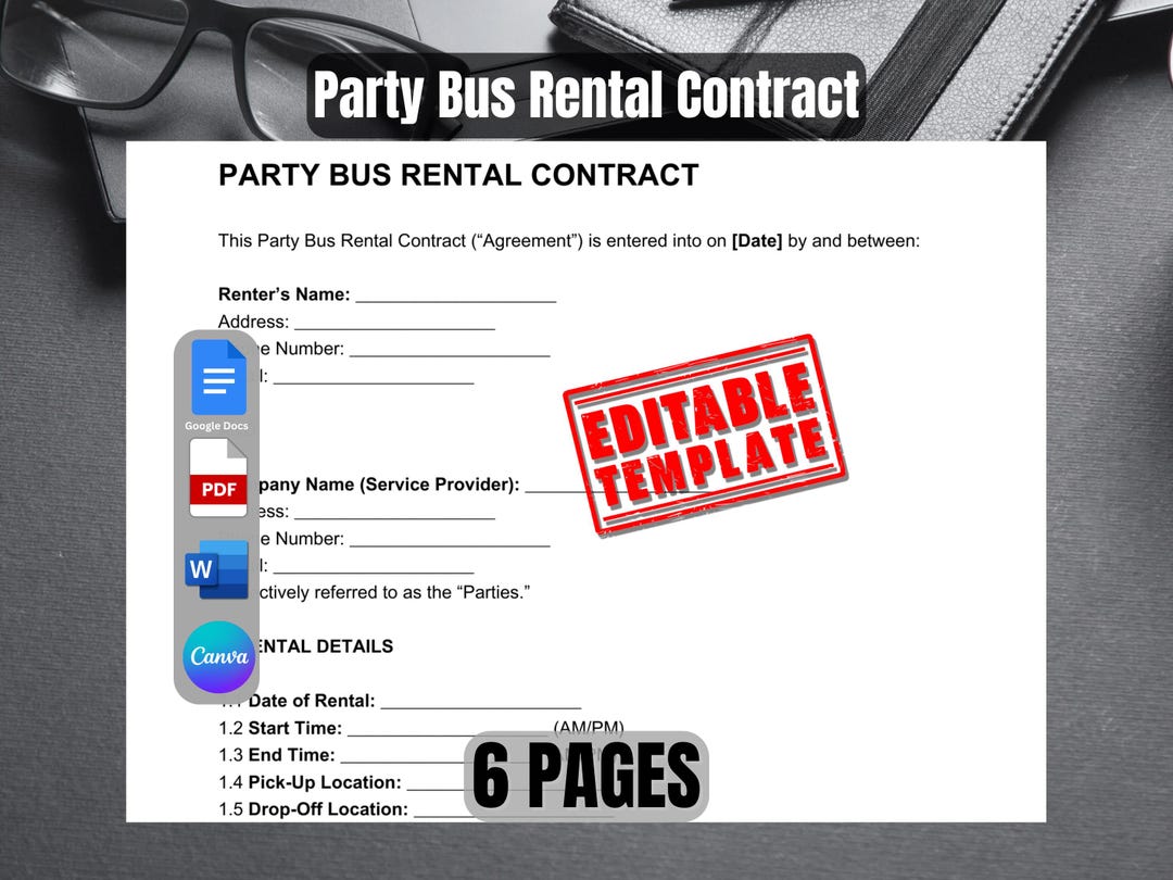 Party Bus Rental Contract Template | Comprehensive and Customizable ...