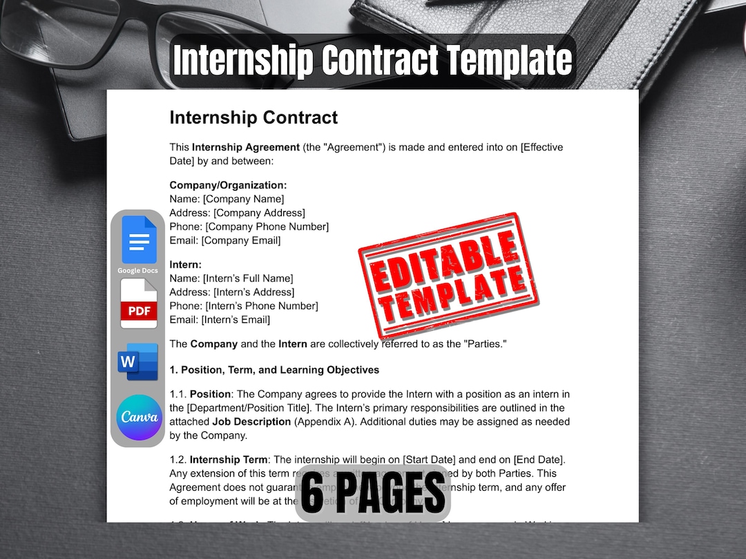Editable Internship Contract Template | Internship Agreement for ...