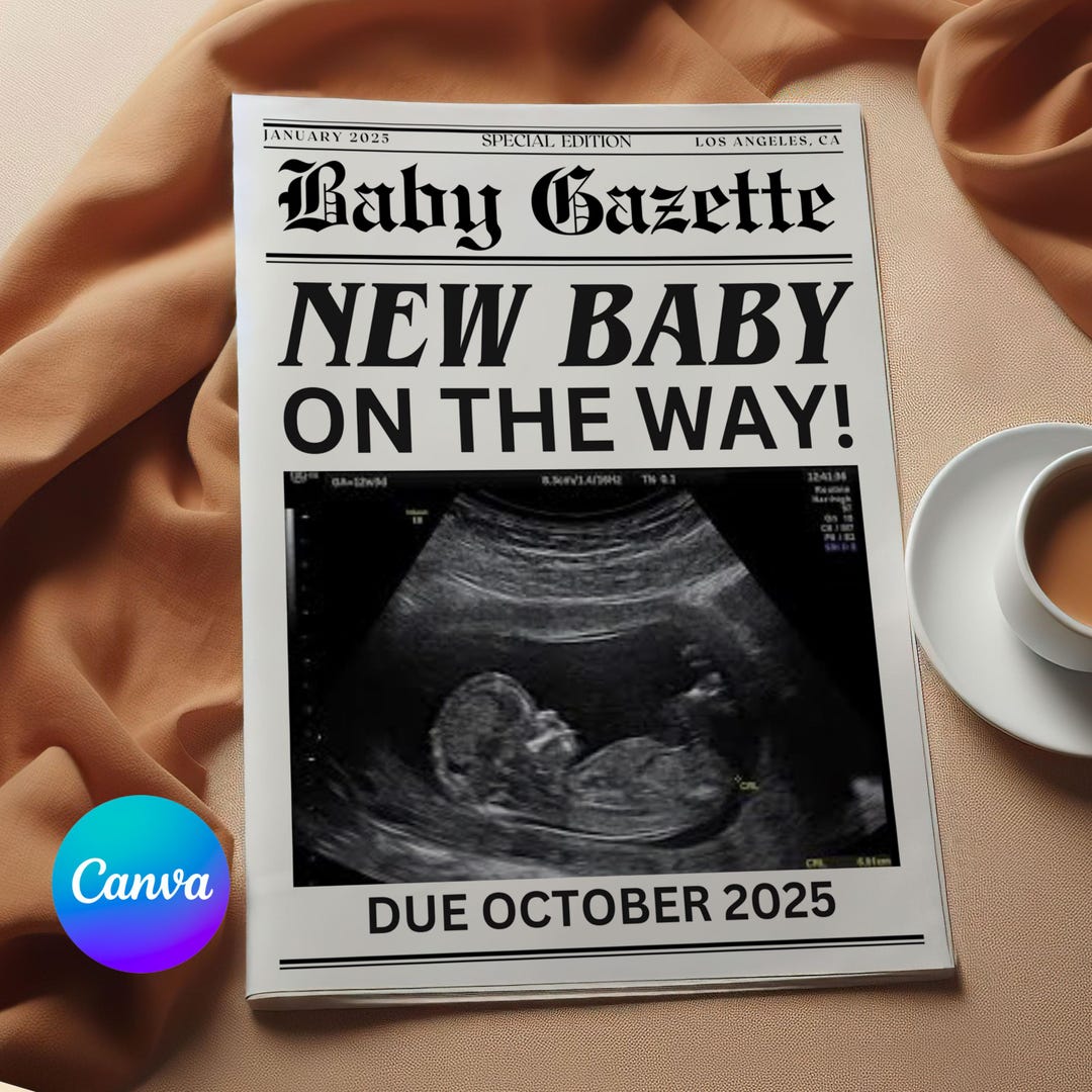 New Baby Announcement Newspaper Canva Printable, Newspaper New Baby ...