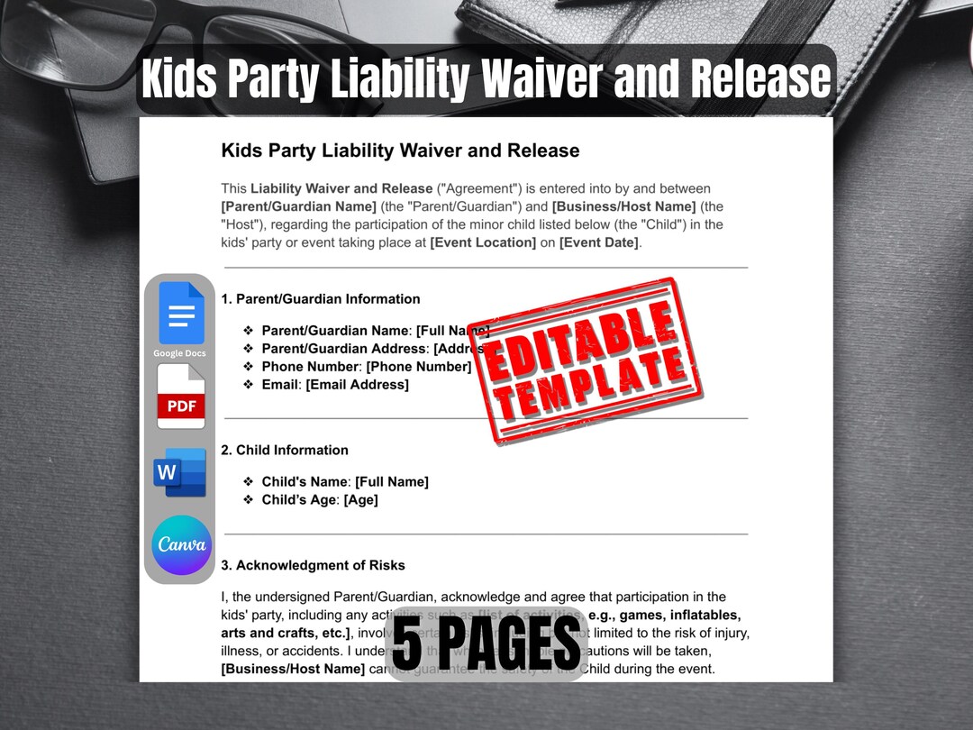Kids Party Liability Waiver Template | Customizable Children Event ...
