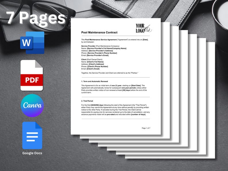 Pool Maintenance Contract Template | Editable Swimming Pool Maintenance ...