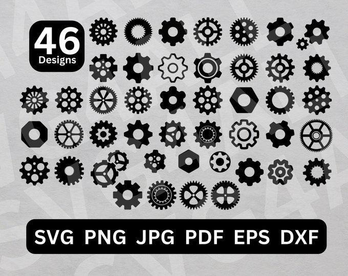 Gear Svg, Gears Silhouette Clipart Dxf Gear Vector Silhouette Cut Files ...