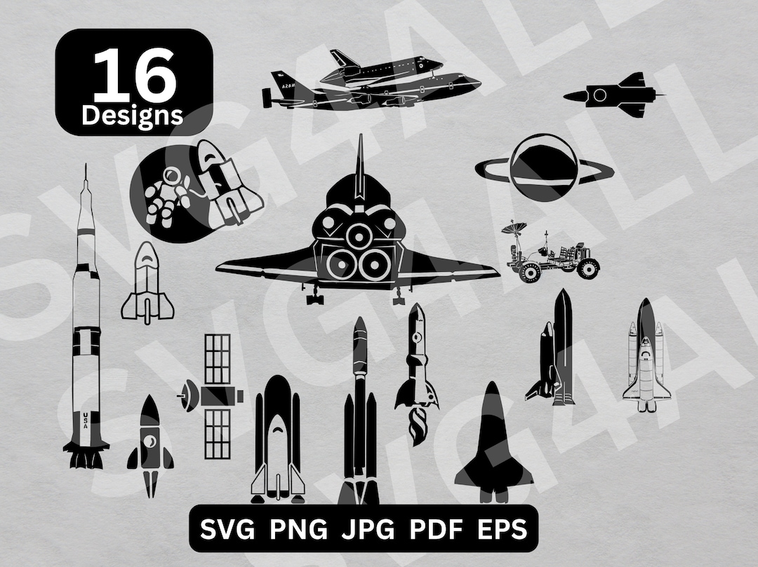Spacecraft Clipart Bundle, Rocket SVG Files, Spaceship Silhouettes ...