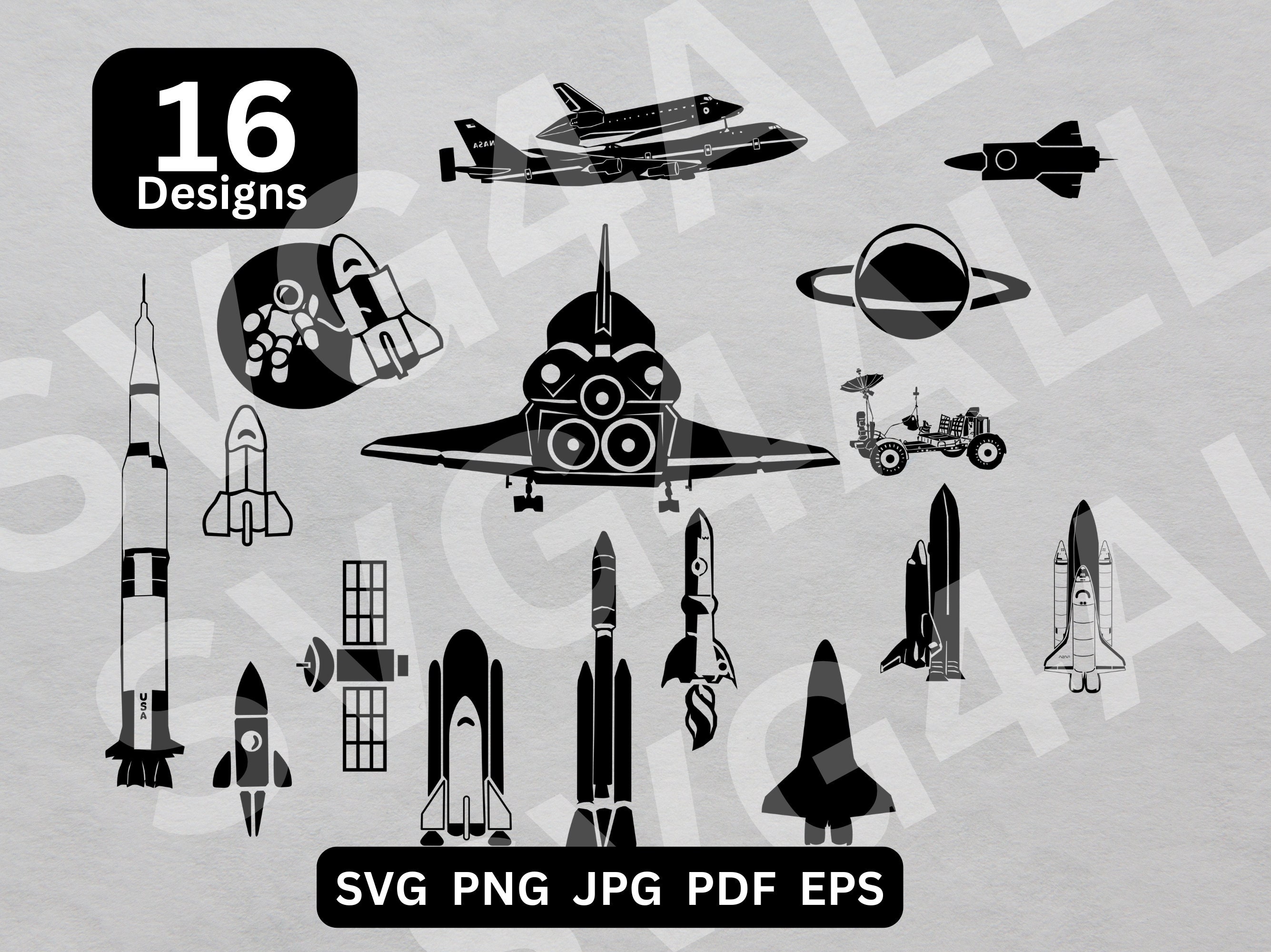 Spacecraft Clipart Bundle, Rocket SVG Files, Spaceship Silhouettes ...