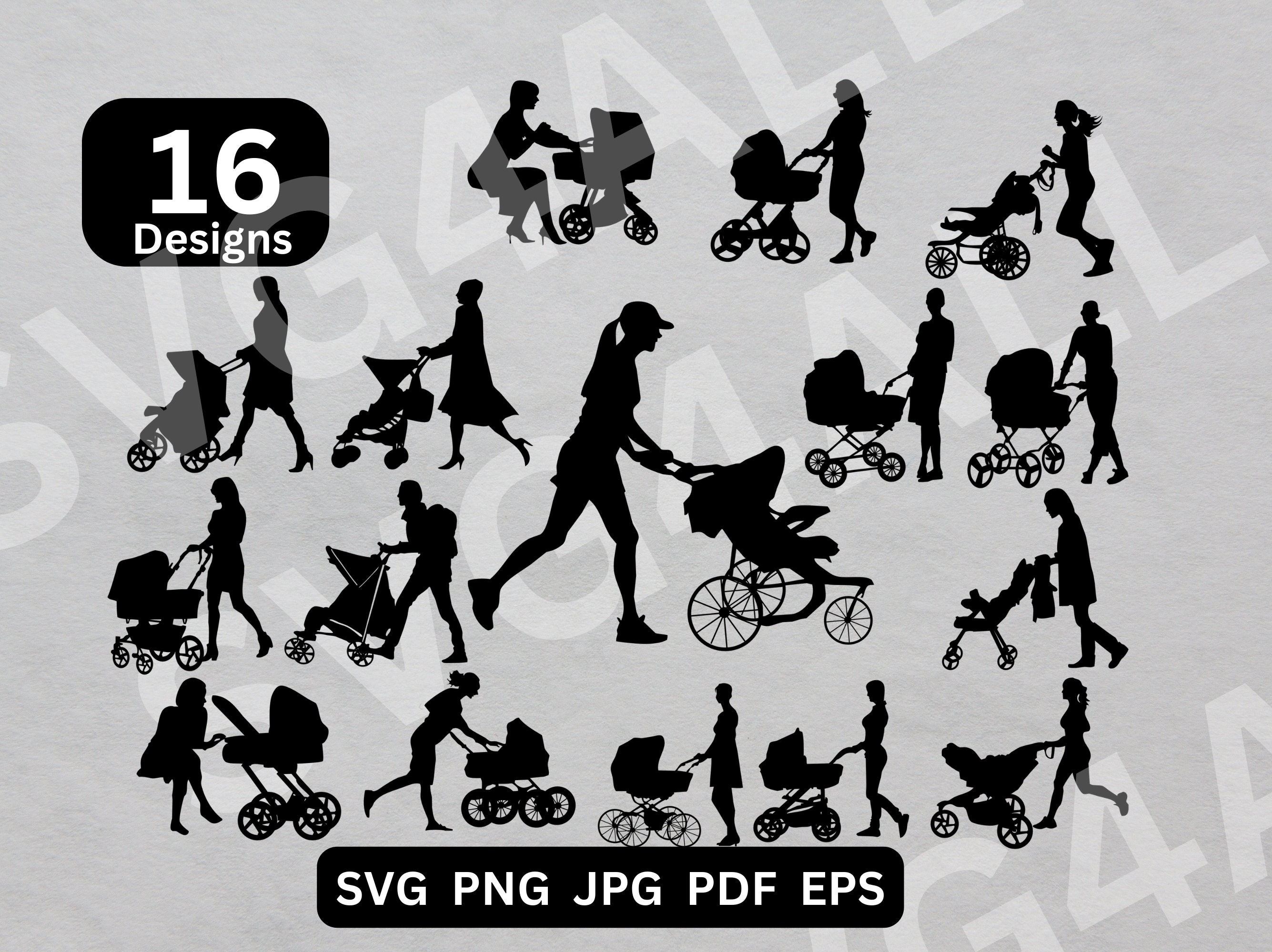 Woman With Stroller Svg, Stroller Svg, Mother Baby Cariage SVG ...