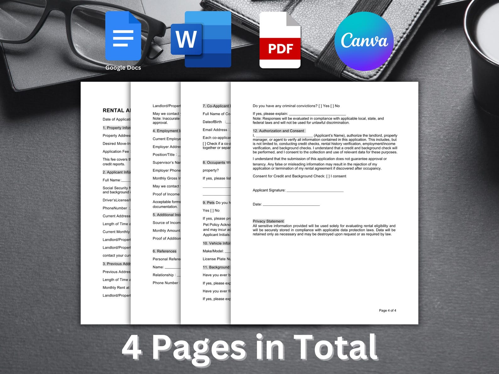 Rental Application Form Template | Tenant Screening Document | Editable ...