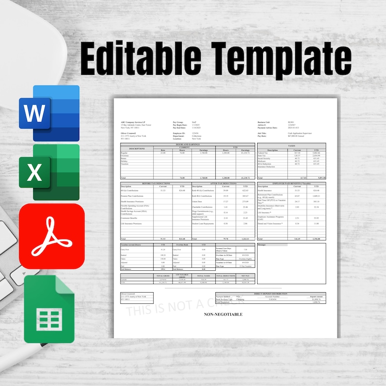 Pay Stub Template, Paystub Template for Business, Contractor and ...