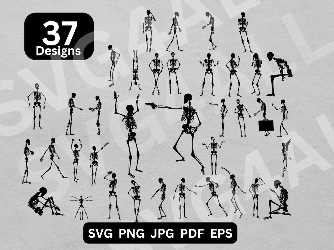 Skeleton SVG Bundle, Halloween Clipart, Poseable Skeleton Digital ...