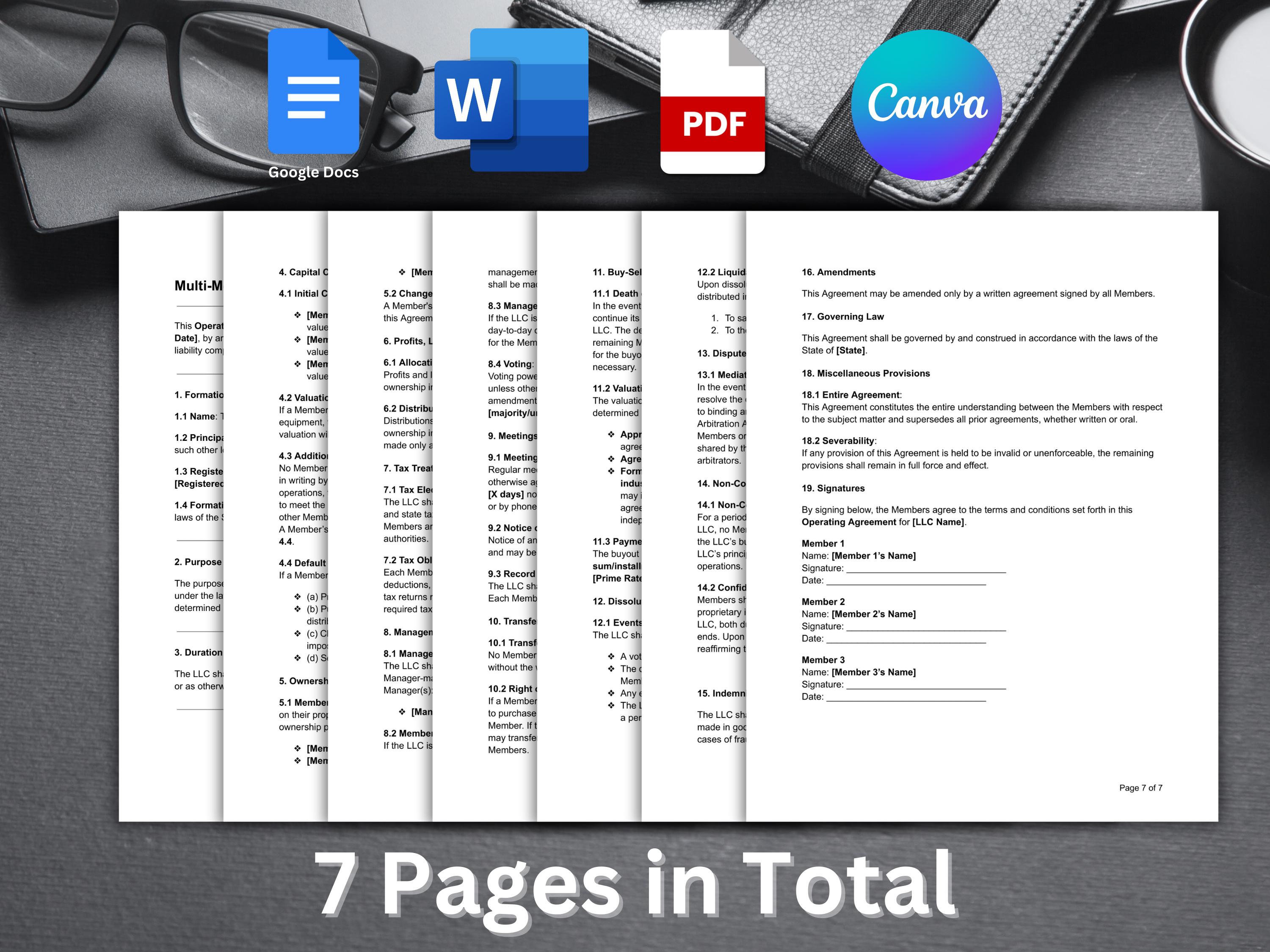 Multi-member LLC Operating Agreement Template | Editable LLC Operating ...