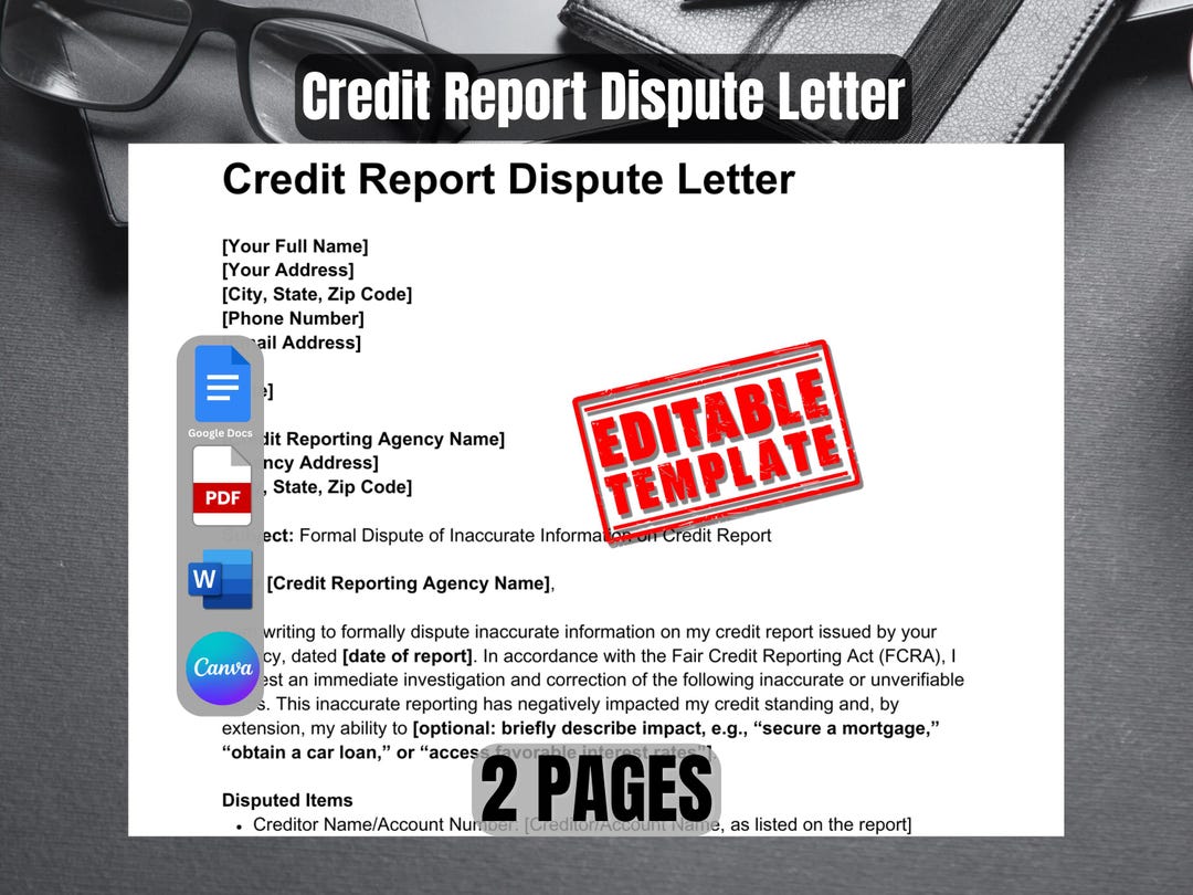 Credit Report Dispute Letter Template | Editable Letter of Dispute to ...