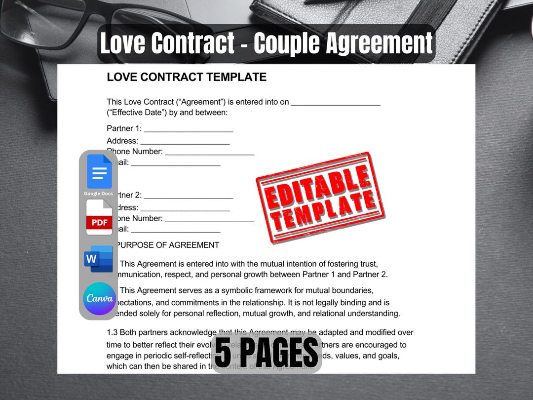 Love Contract Template Relationship Agreement Commitment Love Contract ...