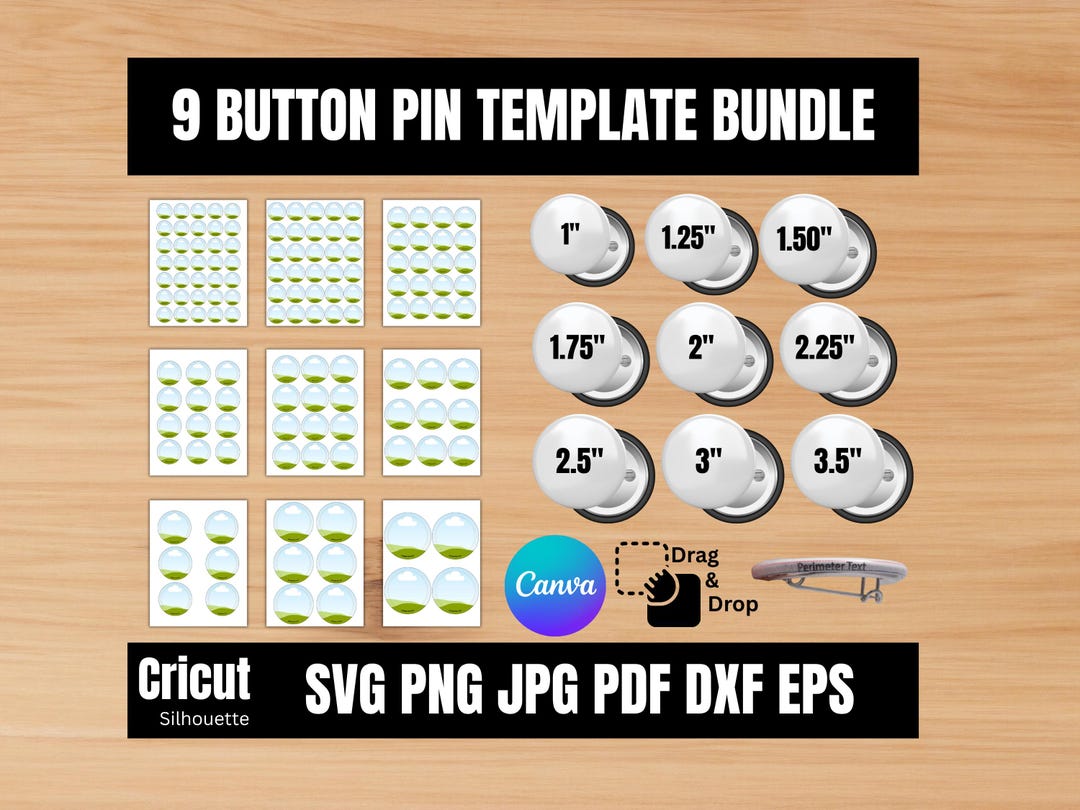 Button Pin Template Bundle Editable Canva Frame Sublimation Custom ...