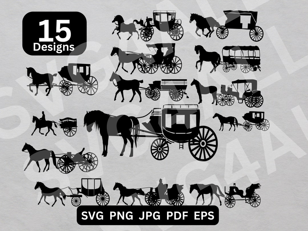 Horse and Carriage SVG Bundle, Vintage Buggy Clipart, Digital Download ...