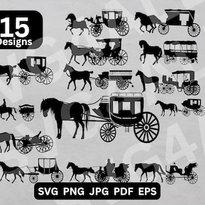 Horse and Carriage SVG Bundle, Vintage Buggy Clipart, Digital Download ...