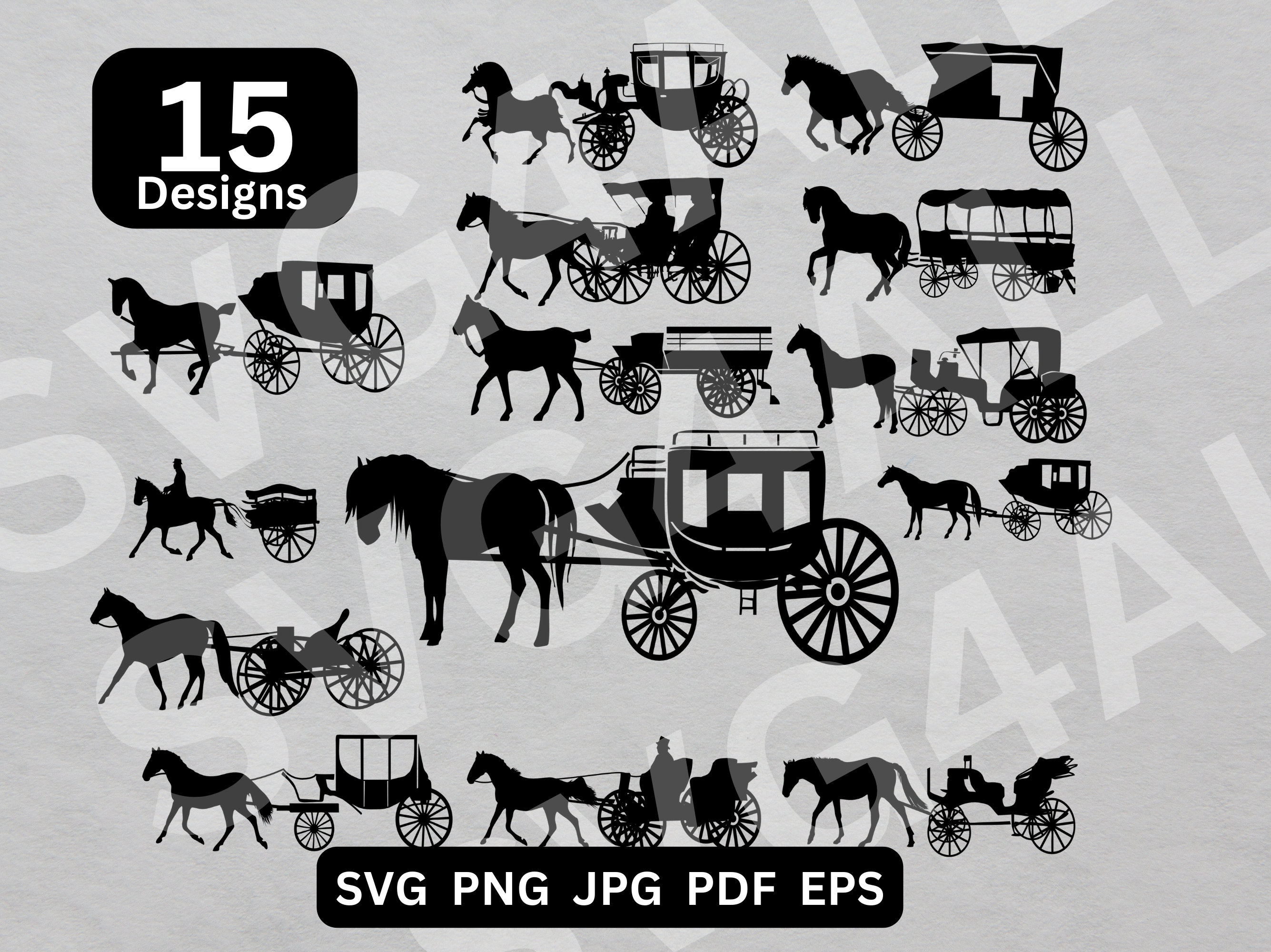 Horse and Carriage SVG Bundle, Vintage Buggy Clipart, Digital Download ...