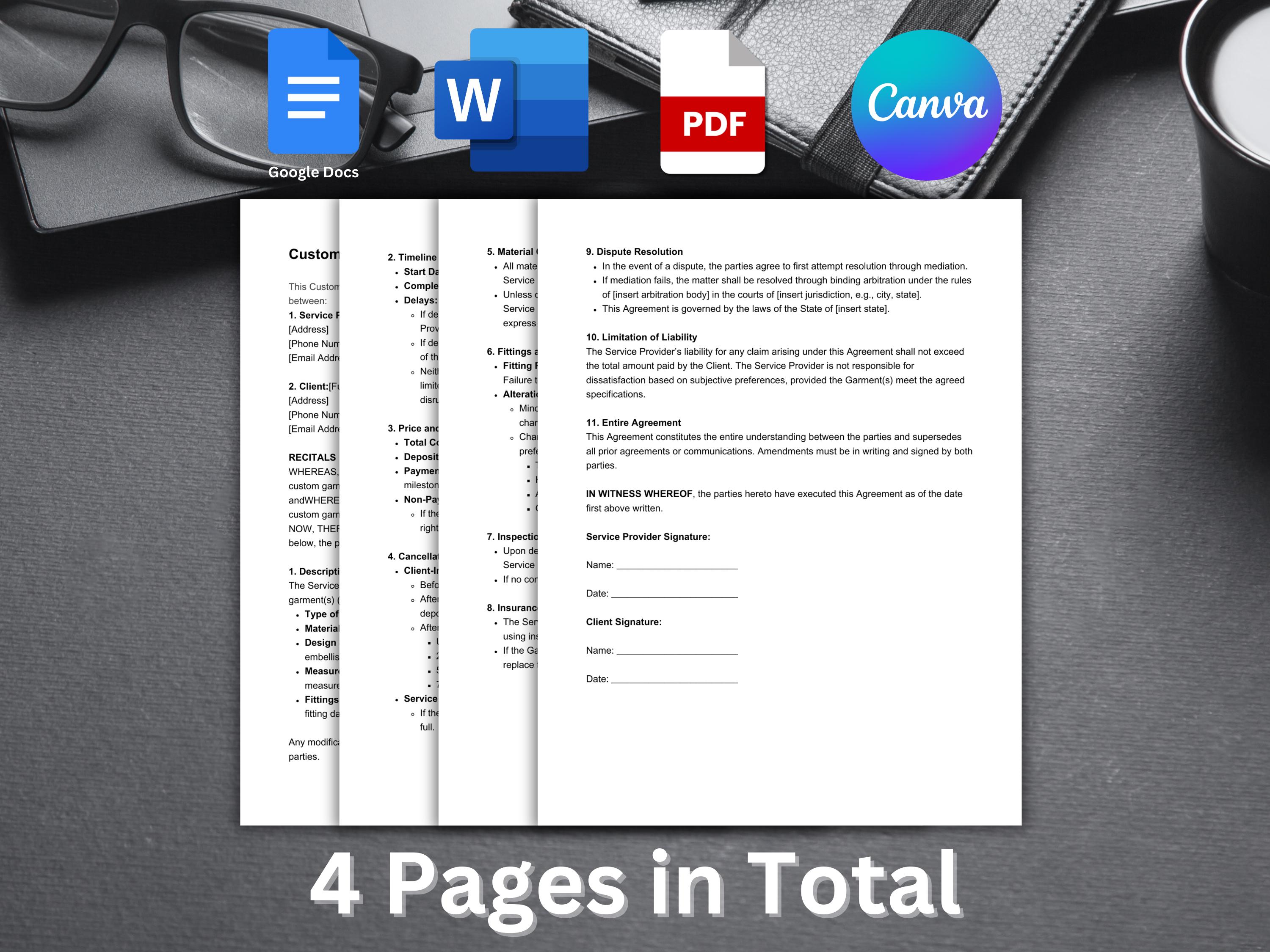 Custom Garment Contract Template | Tailor Clothing Agreement | Editable ...