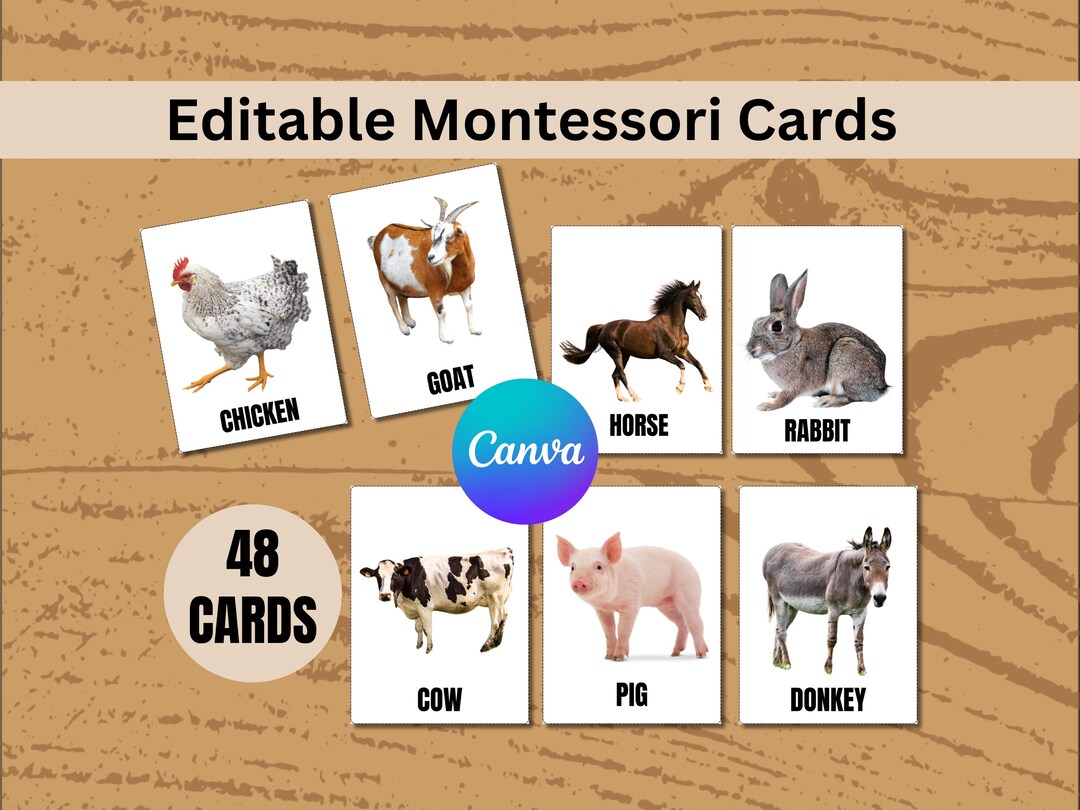 Editable Animal Montessori Cards - Printable Montessori Farm Animal ...
