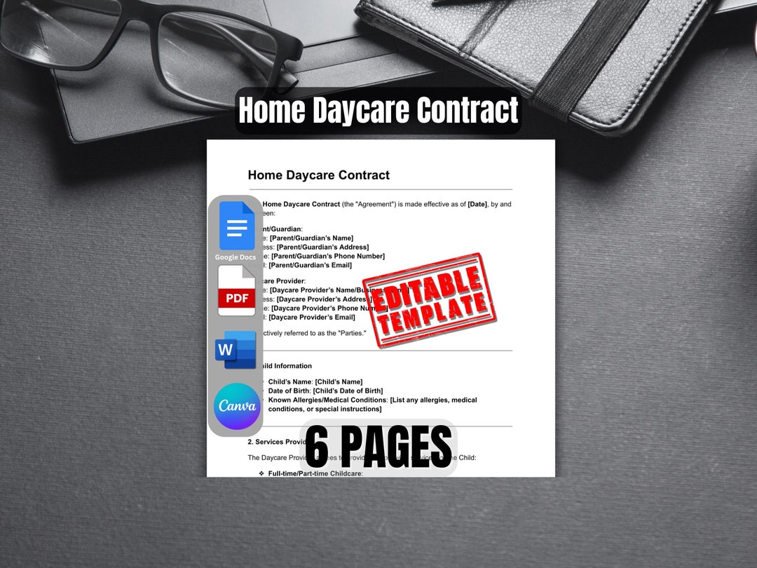 Home Daycare Contract Template | Editable Childcare Agreement for ...