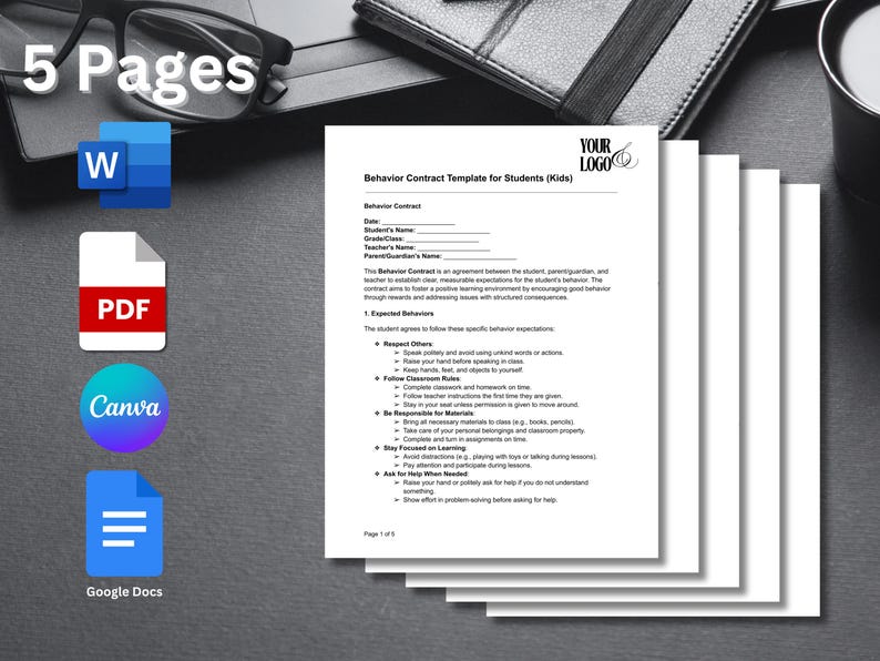 Behavior Contract Template for Students and Kids | Editable Student ...