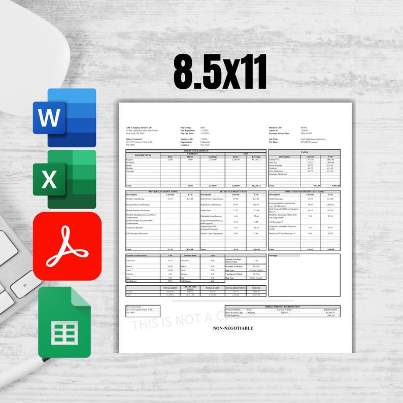 Pay Stub Template, Paystub Template for Business, Contractor and ...