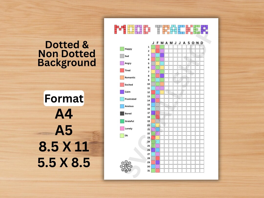 Mood Tracker Printable - Pixel Mood Tracker - Mood Tracker PDF - Daily ...